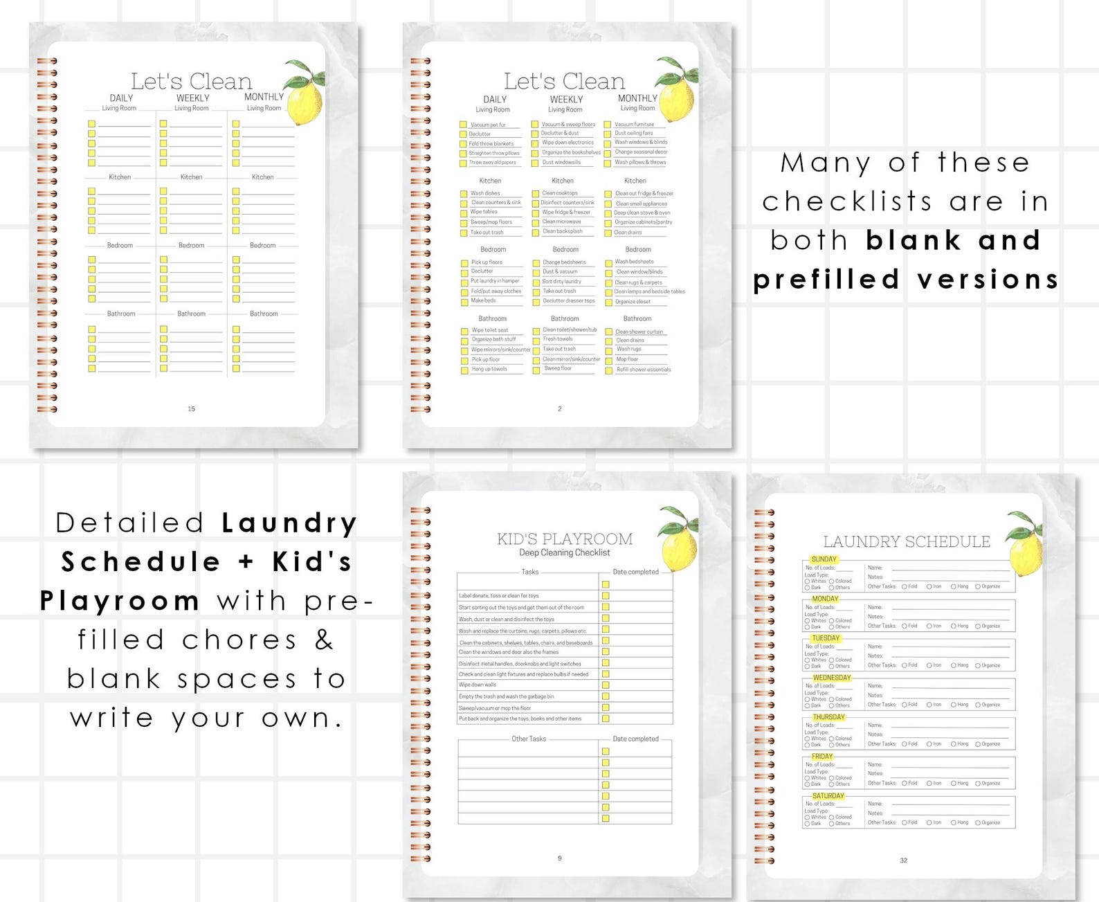 Lemon Cleaning Checklist Bundle: Spring Cleaning Planner (PDF) - Etsy