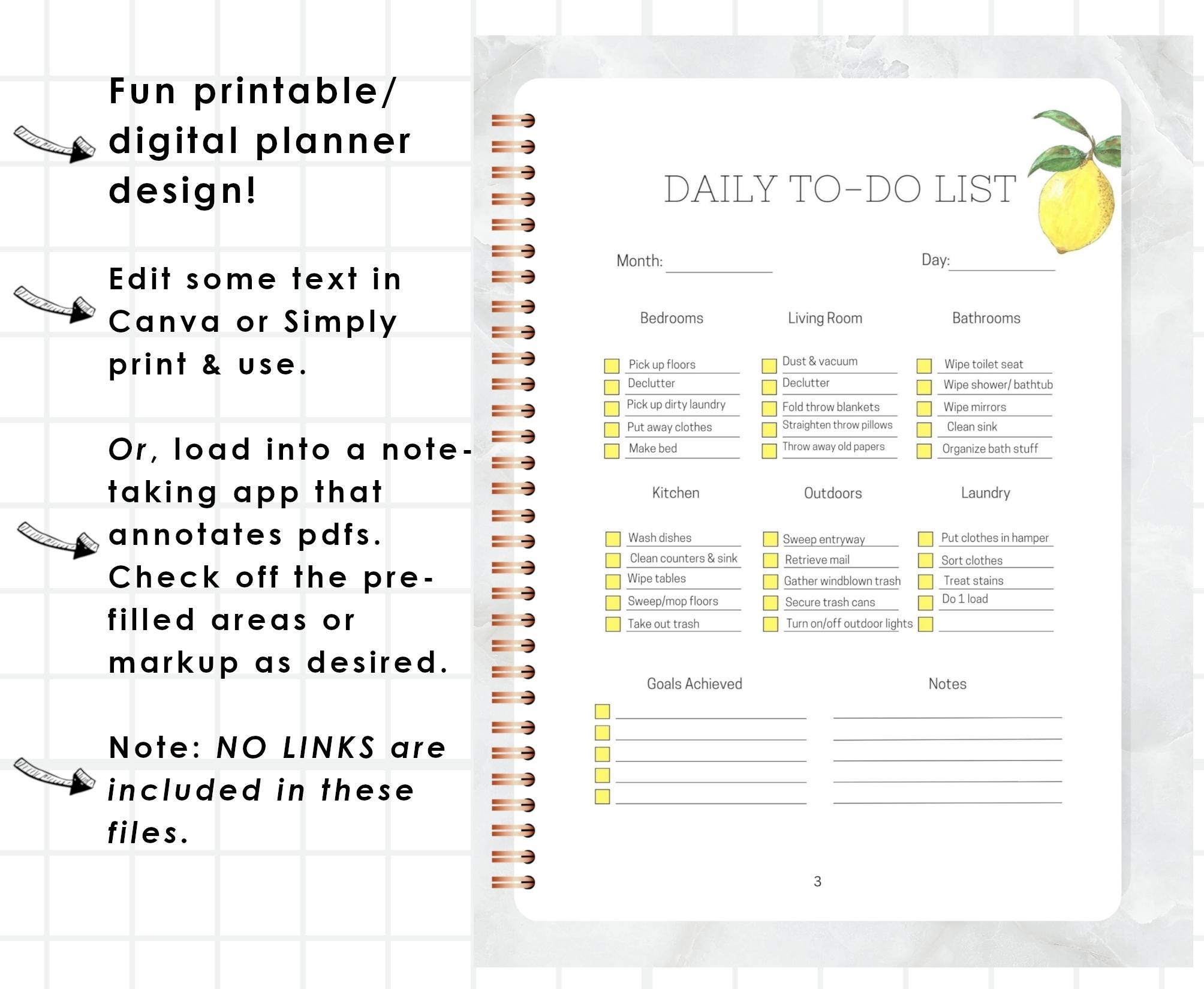 Lemon Cleaning Checklist Bundle: Spring Cleaning Planner (PDF) - Etsy