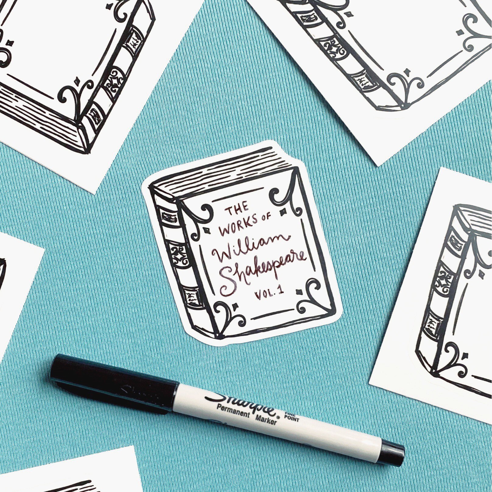 Custom Book Cover Sticker / Doodled Library / Laptop Sticker / | Etsy