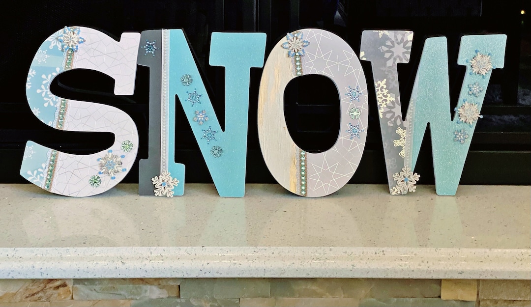 Snow Letters - Wooden, Personalized, Custom, Rustic, Silver, Glitter ...