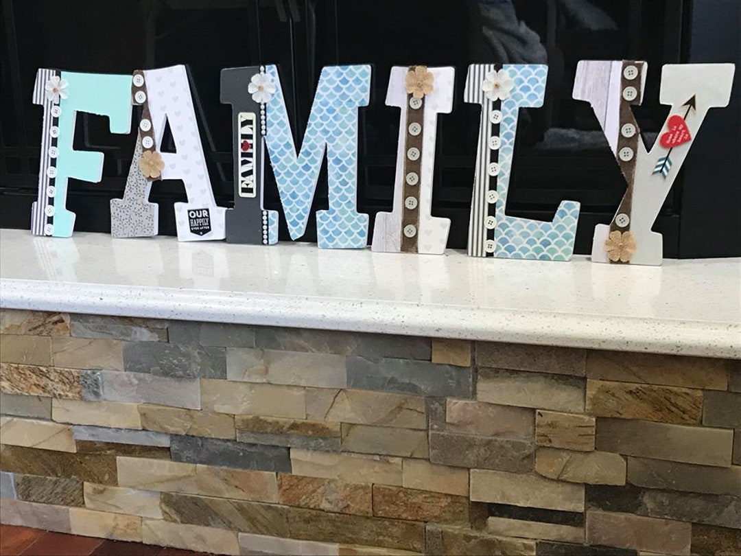 Family Decor Sign Letters - Wooden, Rustic, Personalized, Custom, Teal ...