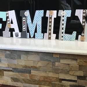 Family Decor Sign Letters - Wooden, Rustic, Personalized, Custom, Teal ...