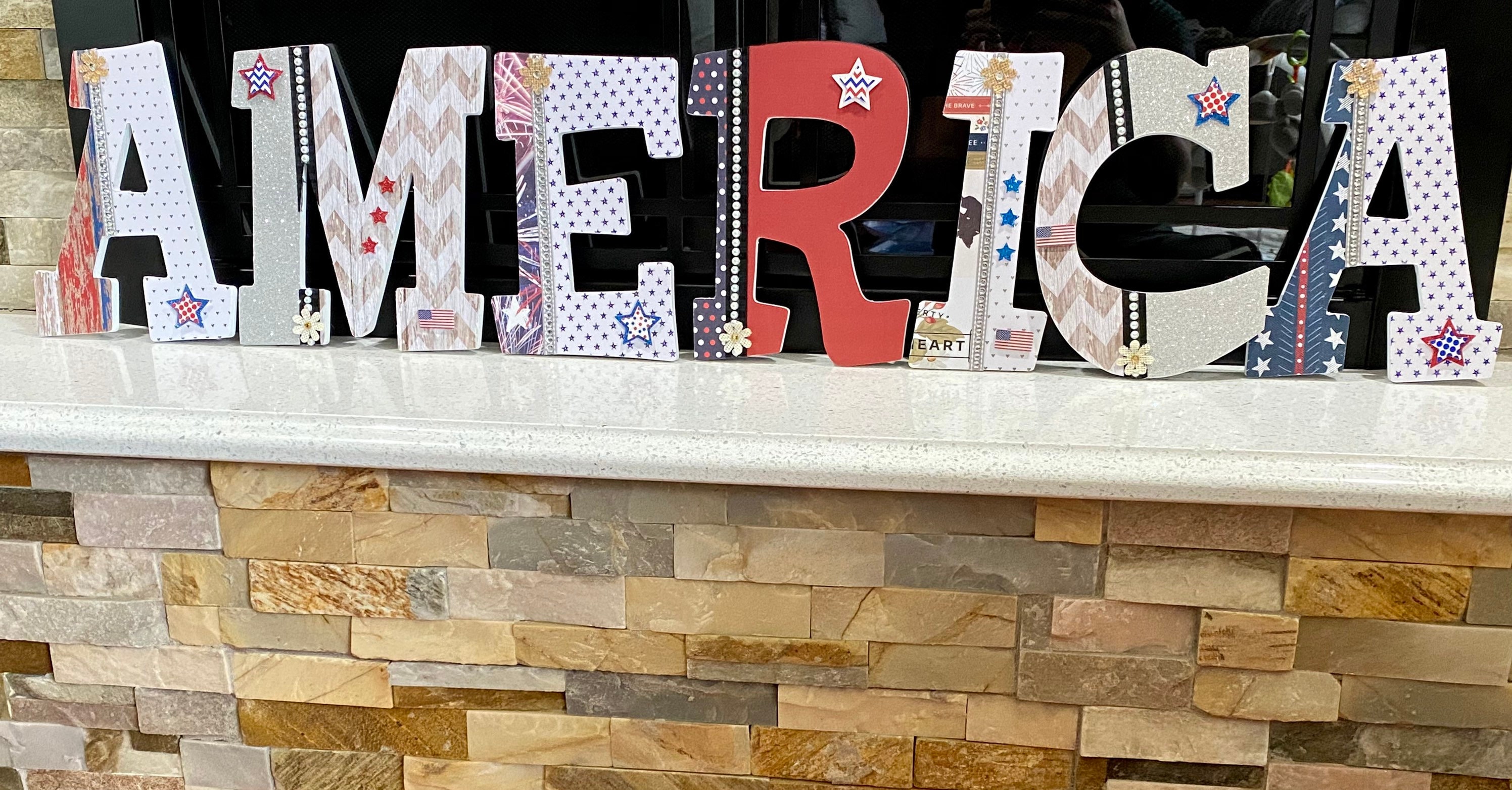 America Letters - Patriotic, Red, White, Blue, 4th of July, Glitter ...