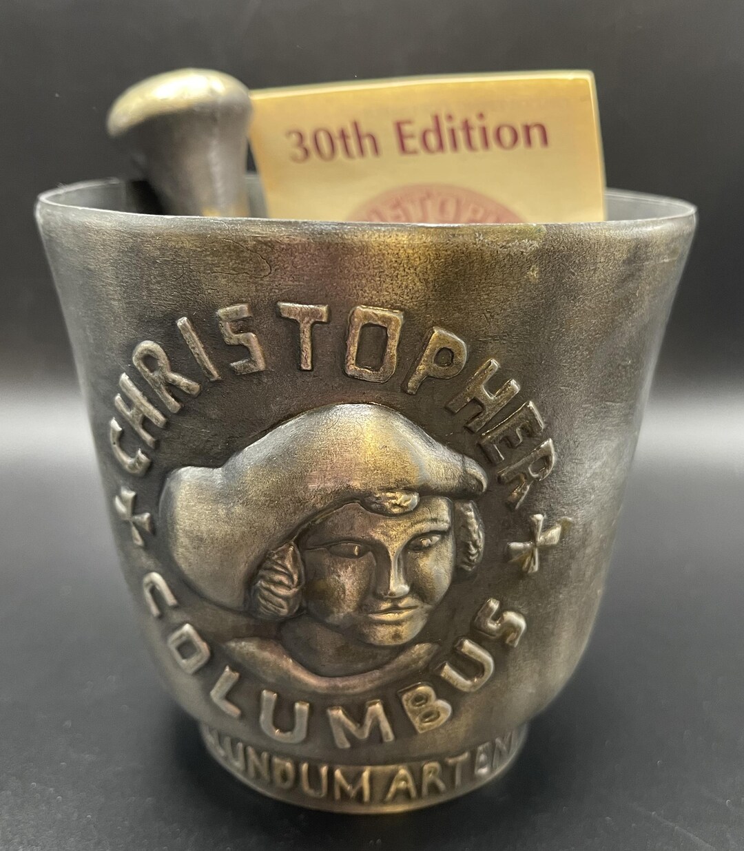 1992 Schering Metal Mortar and Pestle 30th Edition Christopher Columbus ...