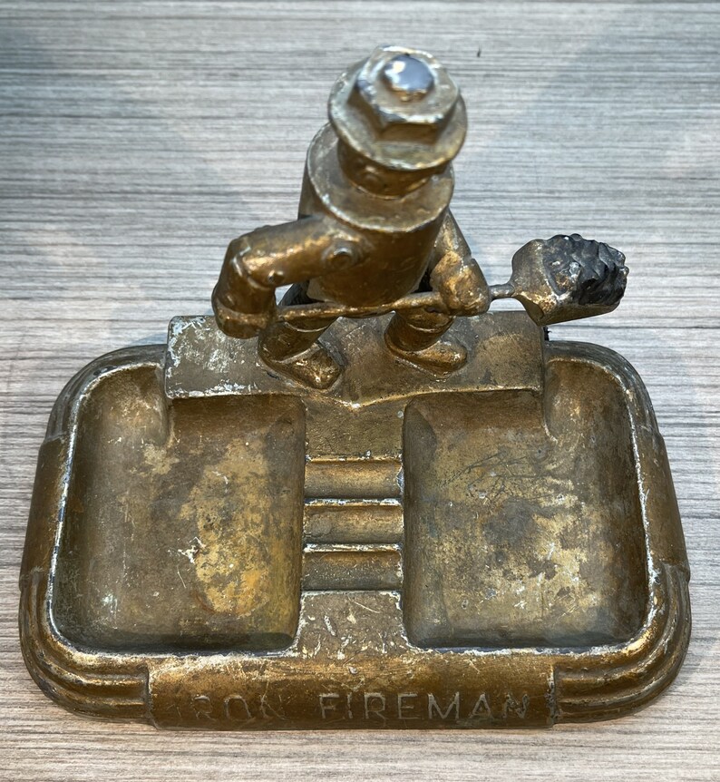 Vintage Circa 1930's Art Deco Iron Fireman Metal Ashtray - Etsy