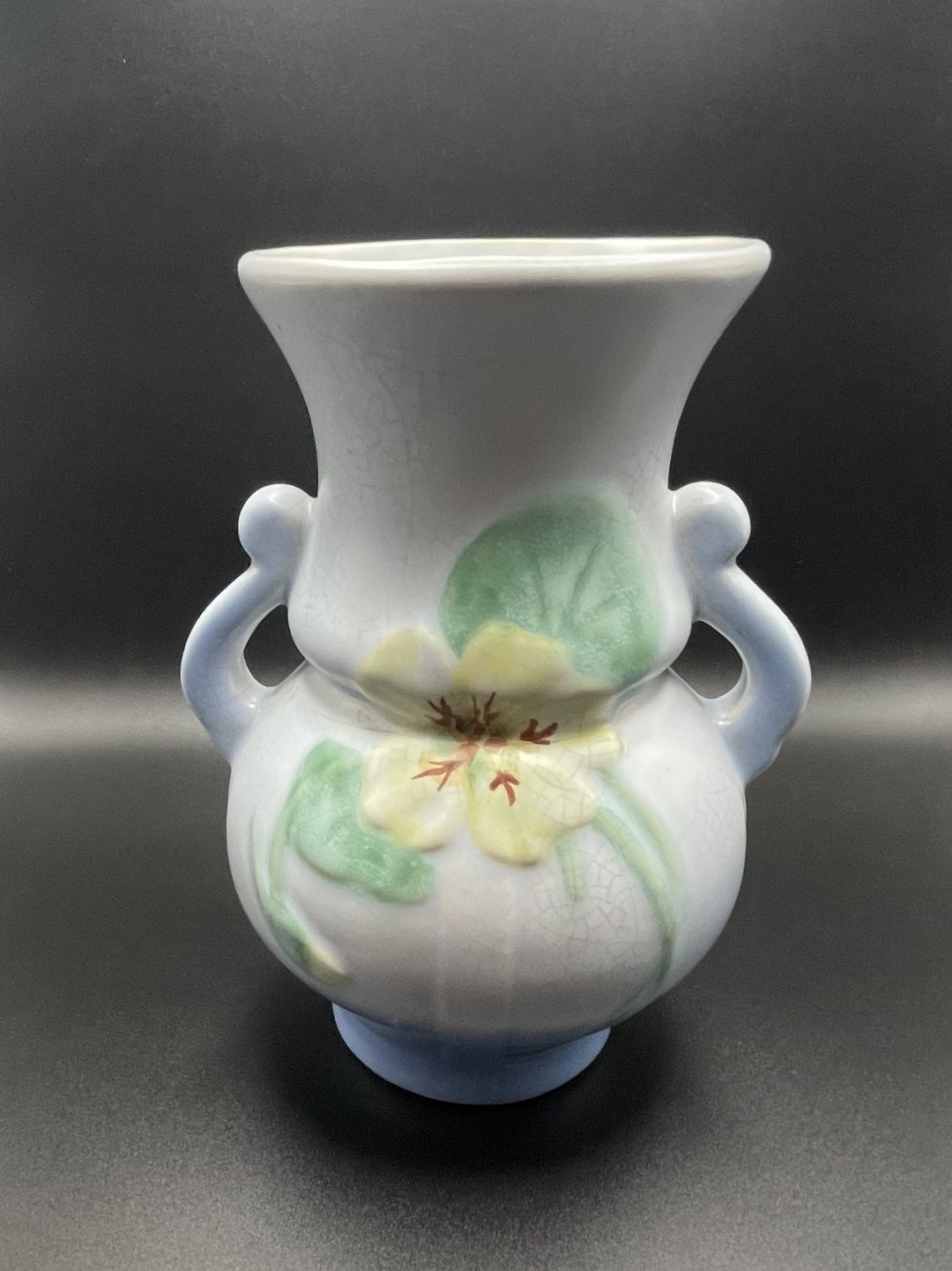 Vintage Weller Pottery Panella Floral 6 3/4" Vase Blue / Teal Weller ...