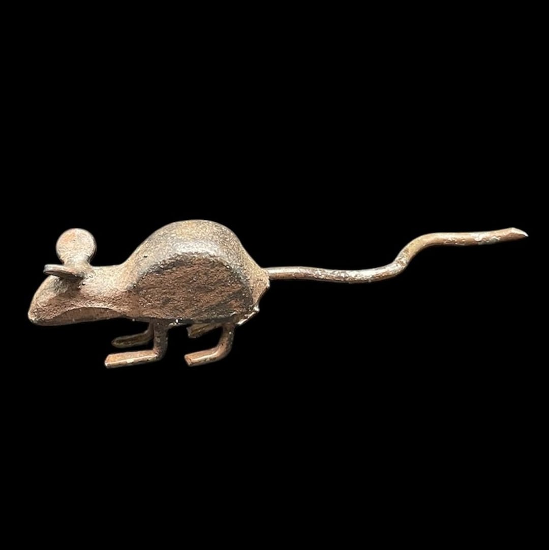 Vintage Cast Iron Long Tailed Mouse Rustic Figural Folk Art Paperweight ...