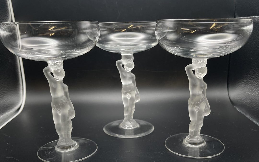 Set of 3 Vintage French Bayel Crystal Bacchus Frosted Male Figural ...