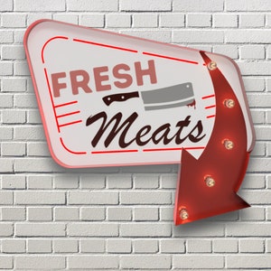 Fresh Meats Butcher Sign, Retro Deli Marquee, Light up Sign - Etsy