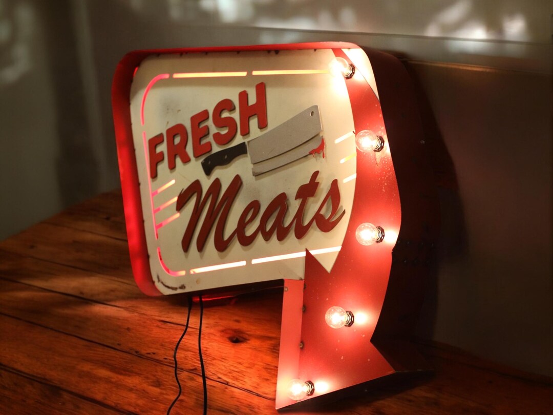 Fresh Meats Butcher Sign, Retro Deli Marquee, Light up Sign, - Etsy