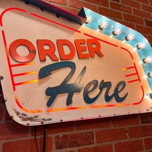 Order Here Sign Style B, Mid Century Inspired Diner, Retro Marquee Sign ...