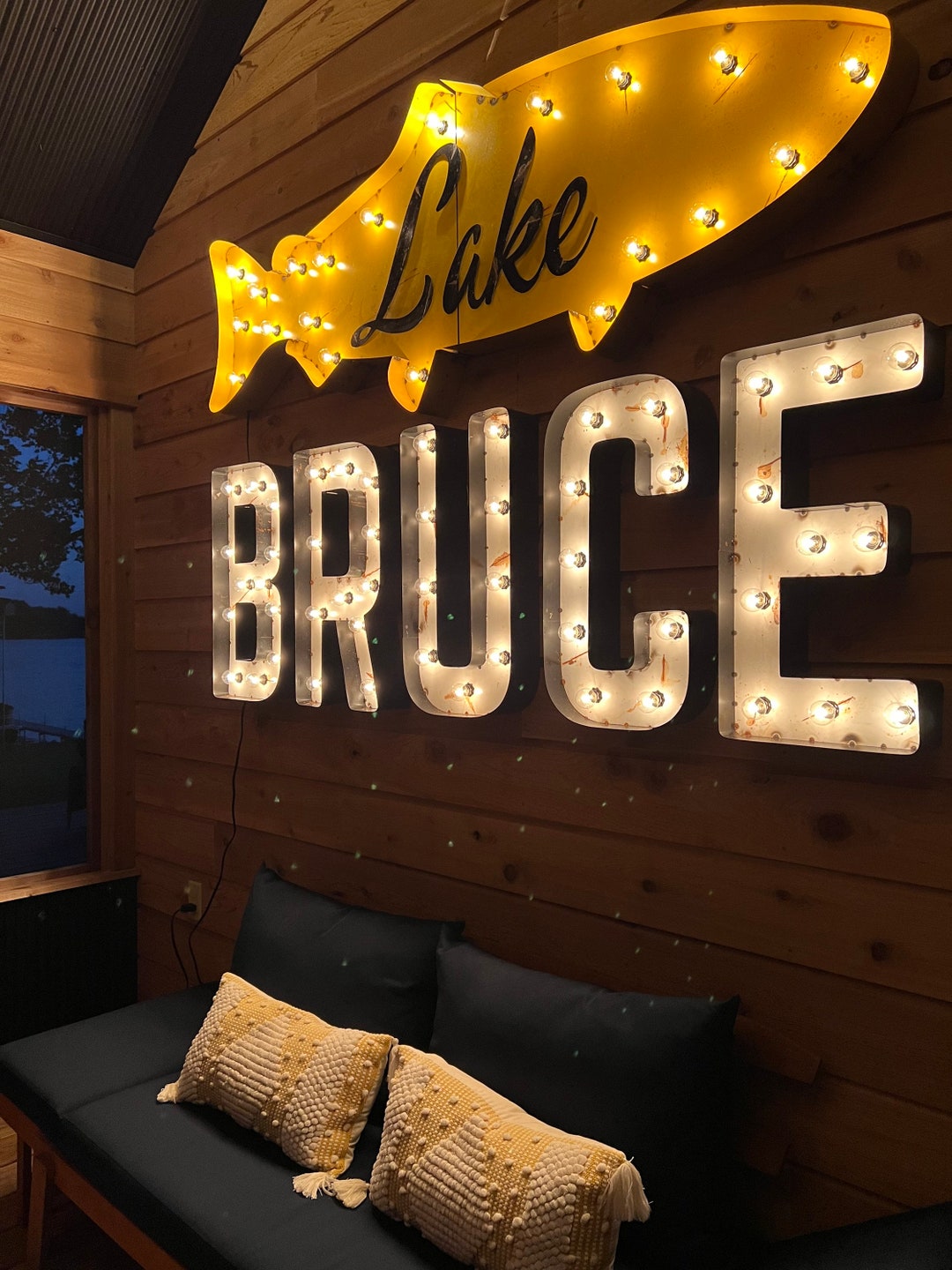 Custom Lake House Fish Sign, Personalized Marquee Sign, Fish, Lake Life ...