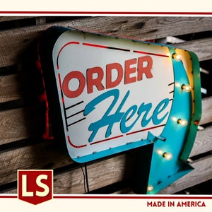 Order Here, Mid Century Inspired Diner, Retro Marquee Sign, Light up ...