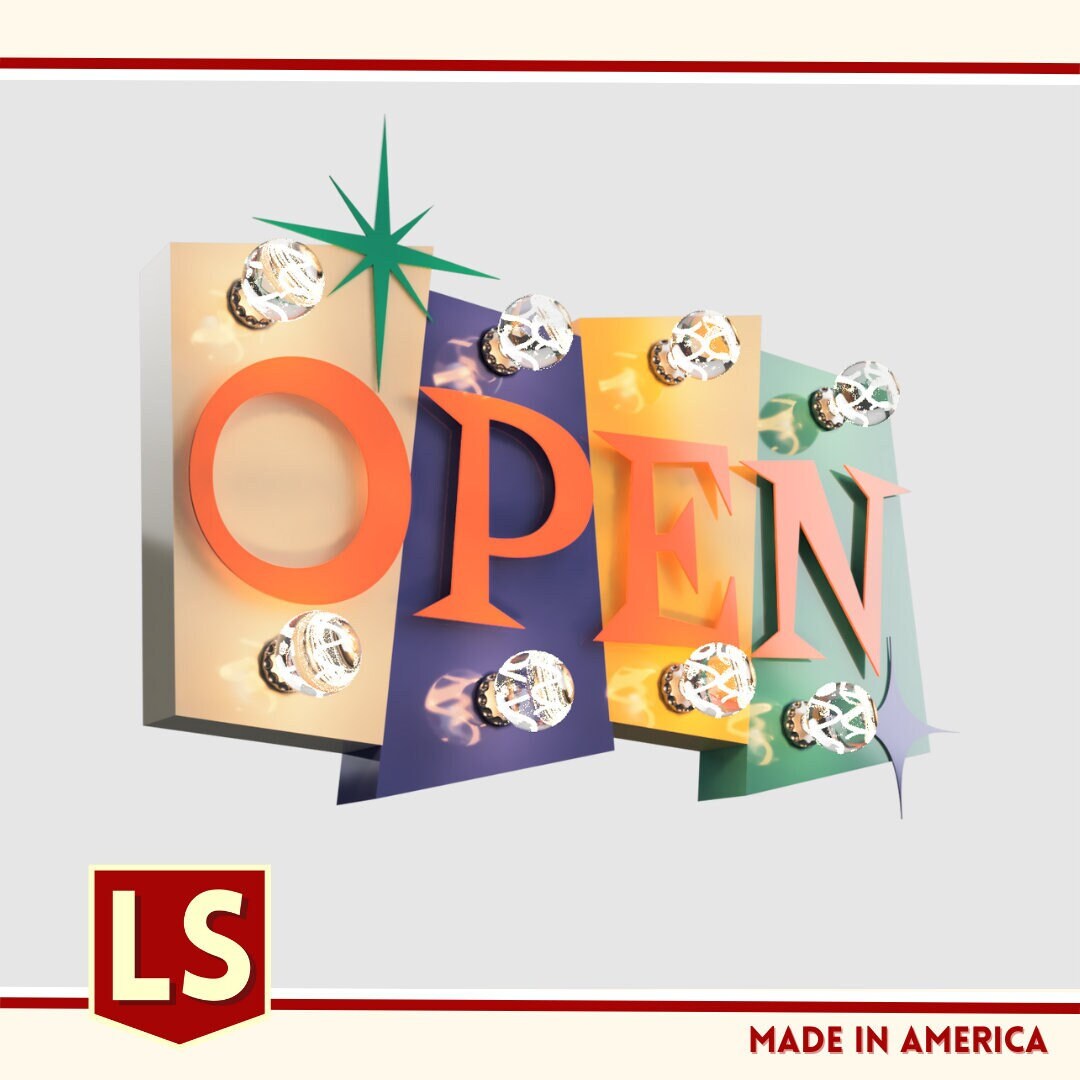 Open Sign, Mid Century Inspired Diner, Retro Marquee Sign, Light up ...