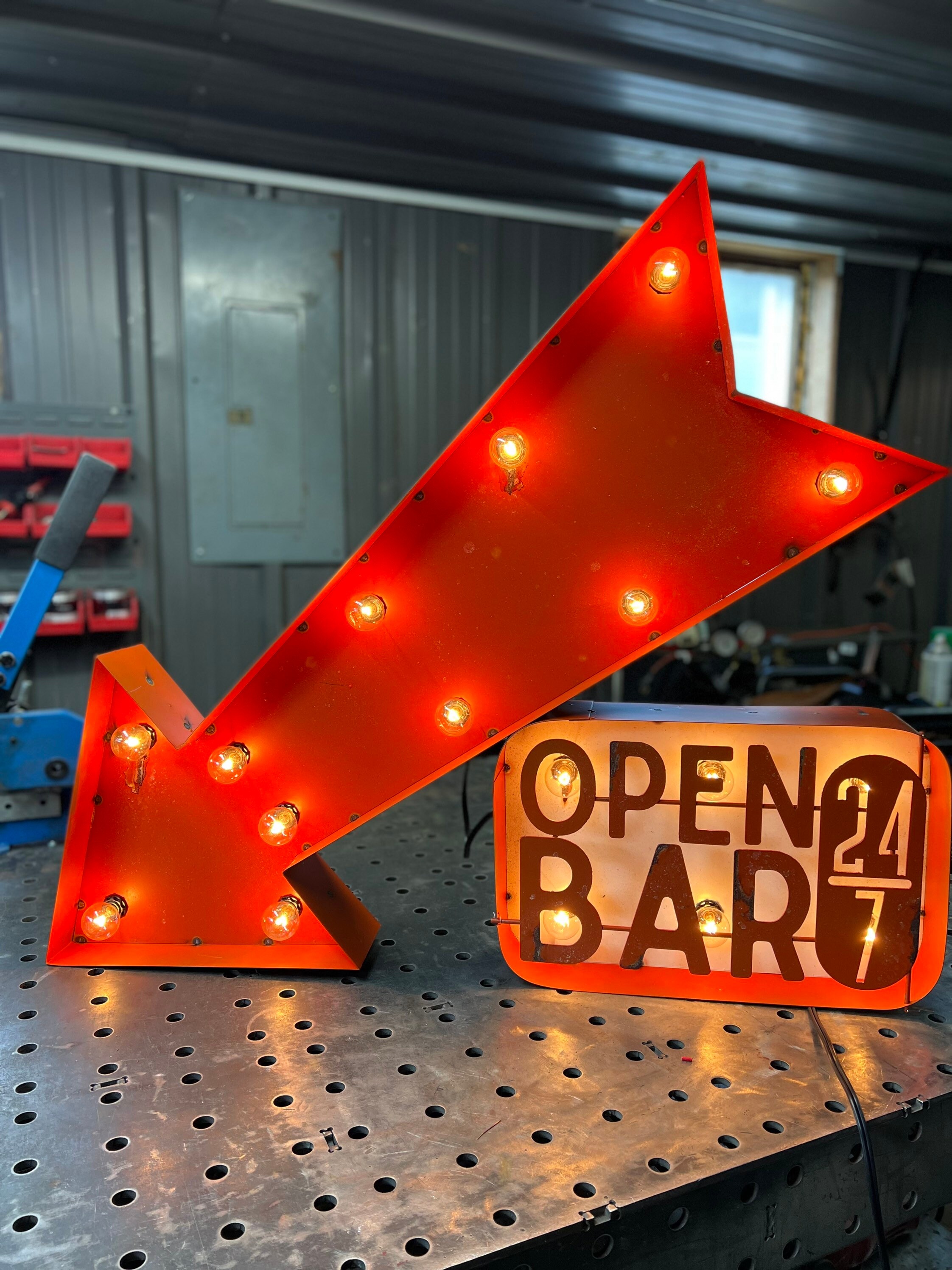 Large Wall Hanging Steel Marquee Sign: Arrow Bar Open 24/7 - Etsy