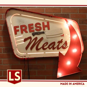 Fresh Meats Butcher Sign, Retro Deli Marquee, Light up Sign - Etsy