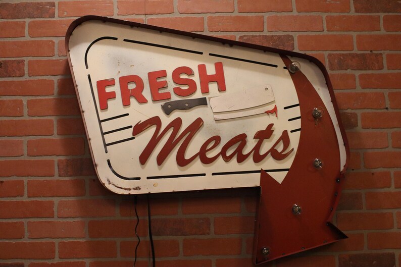 Fresh Meats Butcher Sign, Retro Deli Marquee, Light up Sign, AMERICAN ...