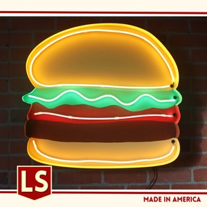LARGE Hamburger Faux Neon Sign Steel Cheeseburger Joint Drive in Retro ...