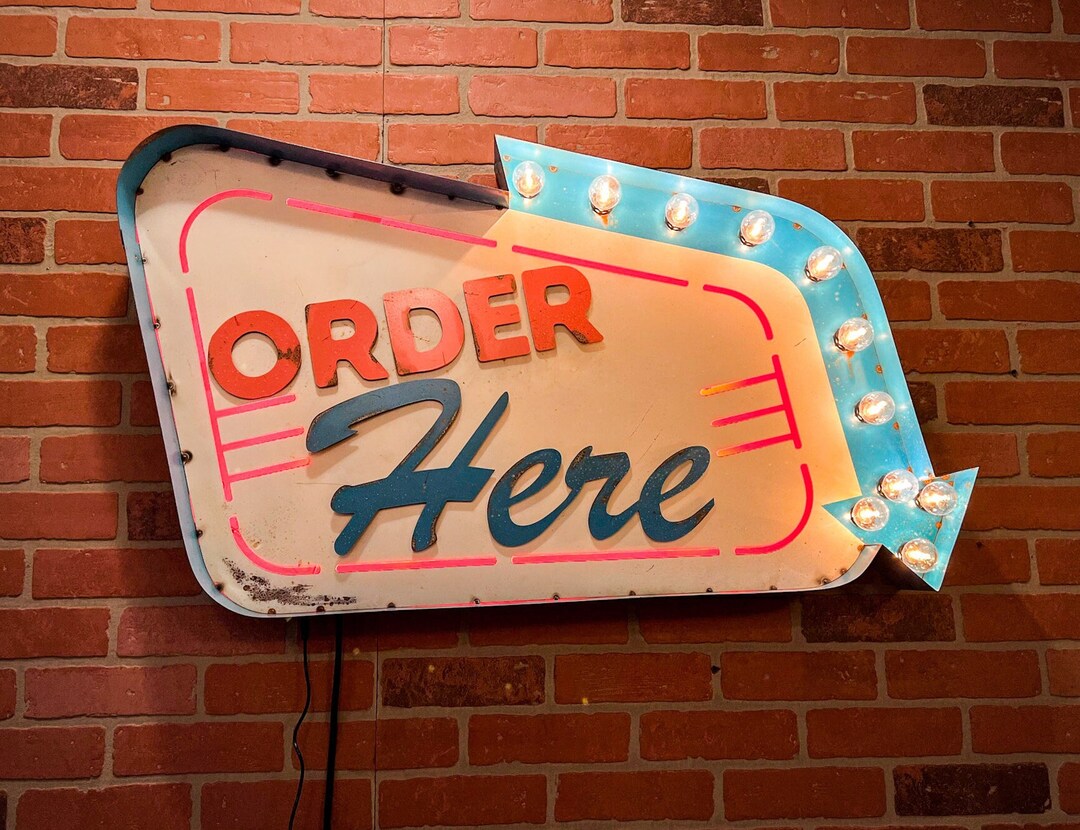 Order Here Sign Style B, Mid Century Inspired Diner, Retro Marquee Sign ...