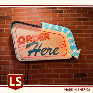 Order Here, Mid Century Inspired Diner, Retro Marquee Sign, Light up ...