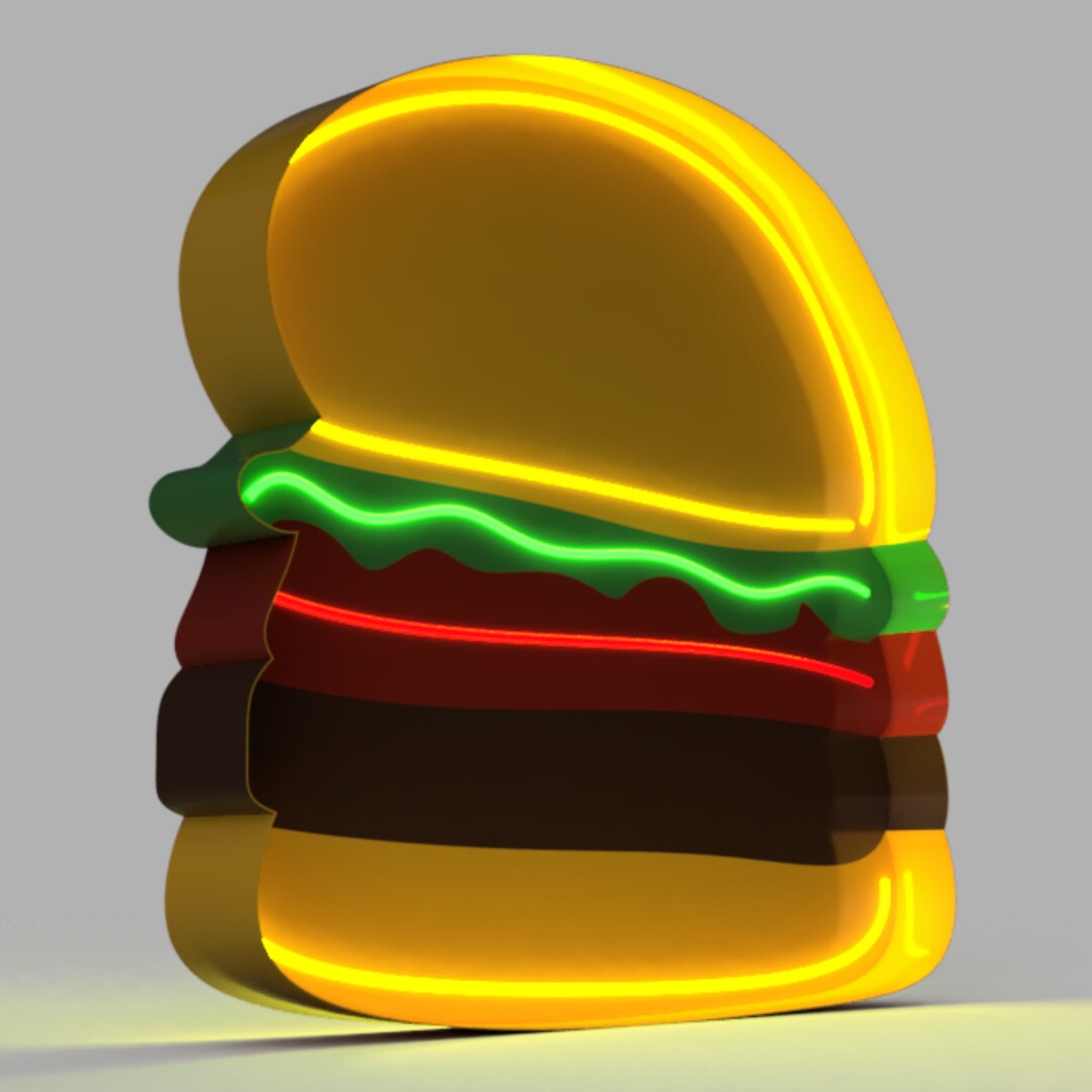 LARGE Hamburger Faux Neon Sign Steel Cheeseburger Joint Drive in Retro ...
