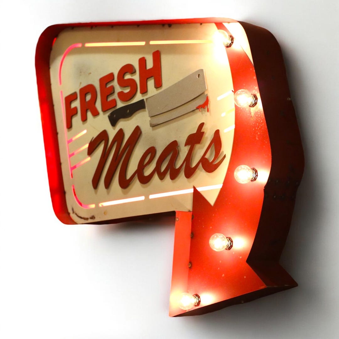 Fresh Meats Butcher Sign, Retro Deli Marquee, Light up Sign, AMERICAN ...