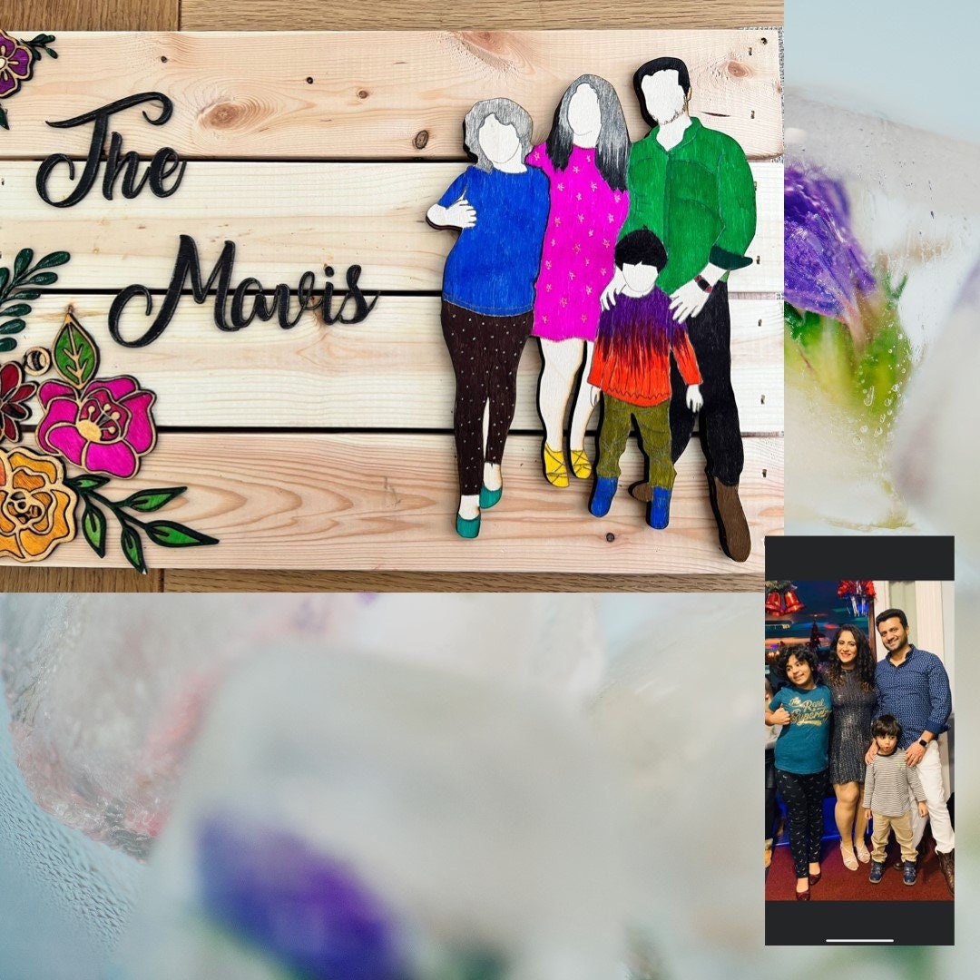 Personalised Potrait Family Wood Sign Custom Wooden Portrait Faceless ...