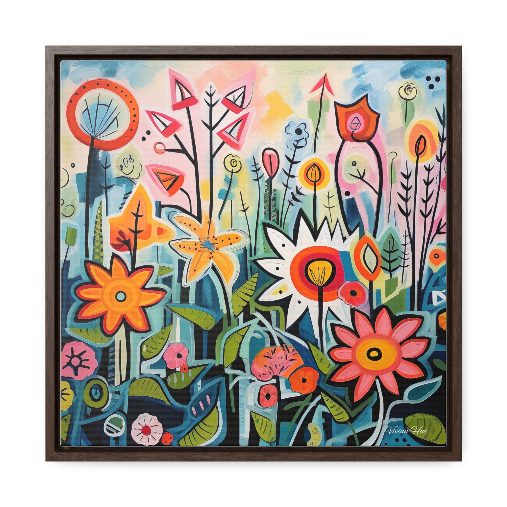 Playful Flower Garden on a Gallery Canvas Wrap in a Square Frame - Etsy