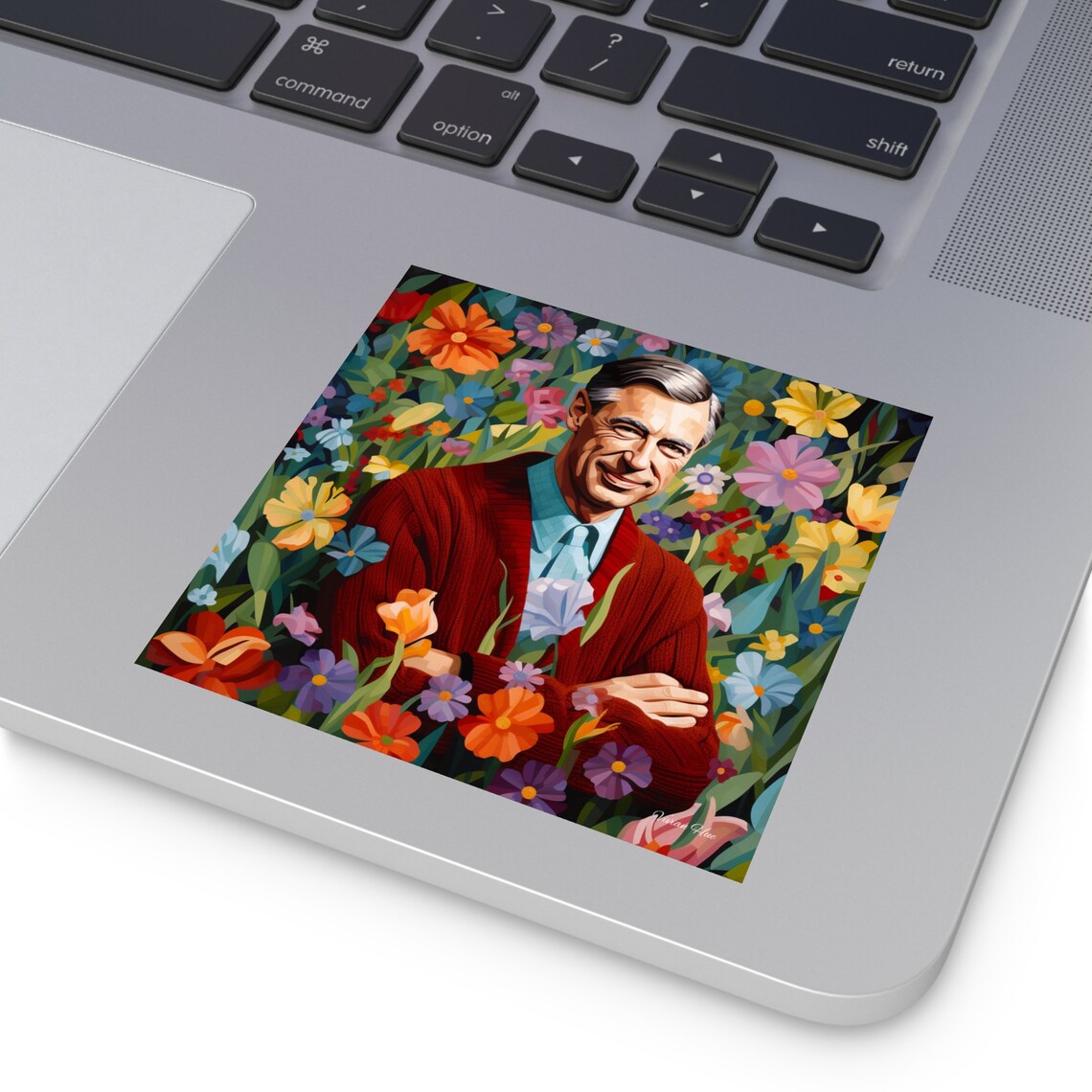 Mr Rogers in a Flower Garden on a Square Stickers, Indooroutdoor by ...