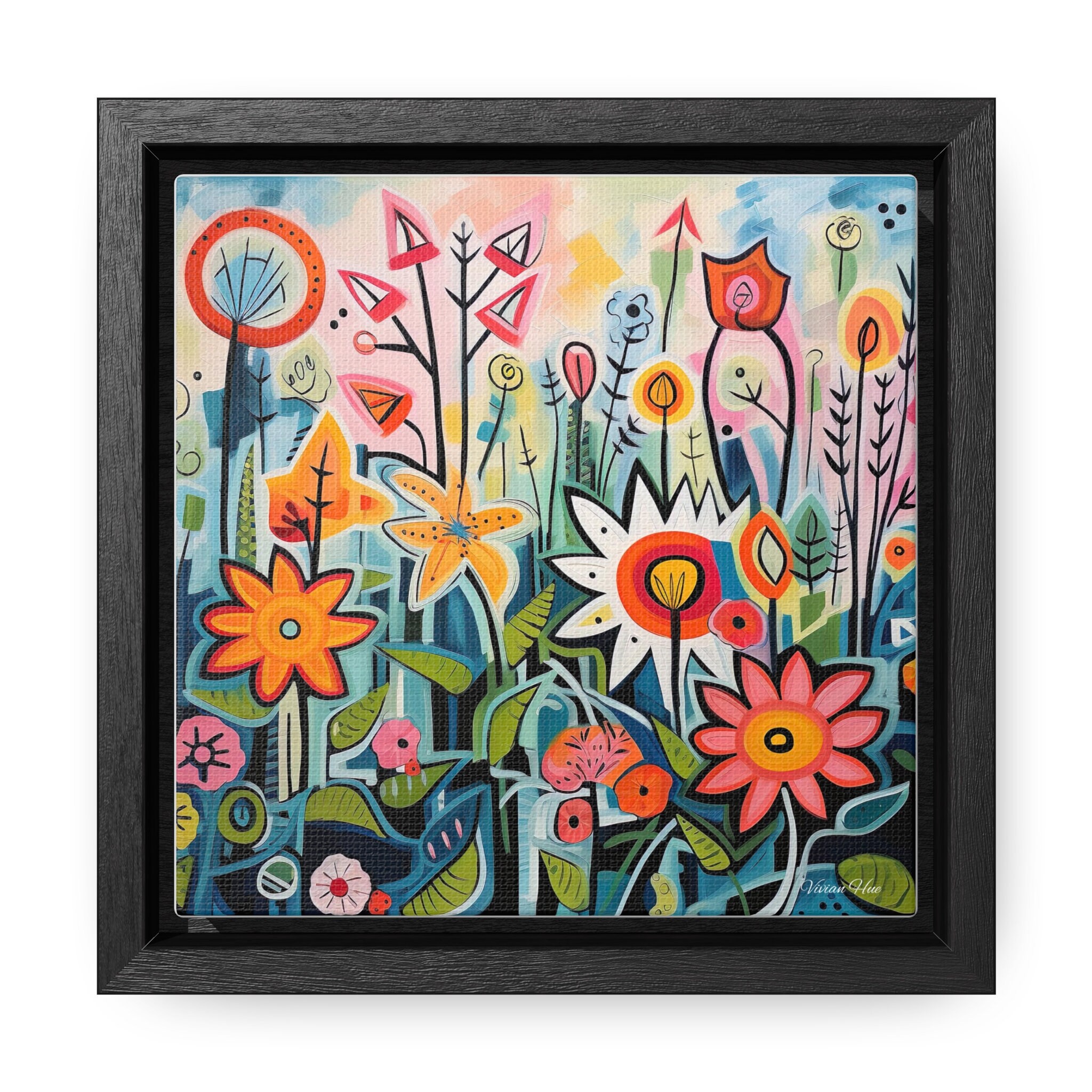 Playful Flower Garden on a Gallery Canvas Wrap in a Square Frame - Etsy