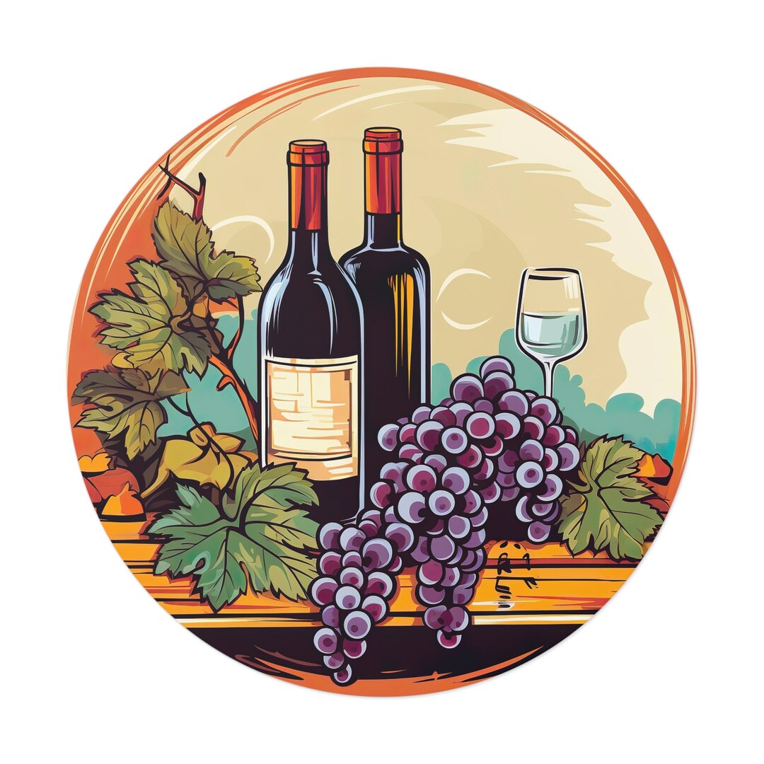 Wine and Grapes on Round Vinyl Stickers - Etsy