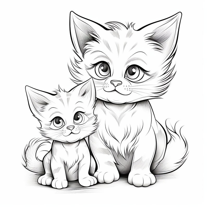 5 Kitten Coloring Pages for Download by Vivian Hue - Etsy