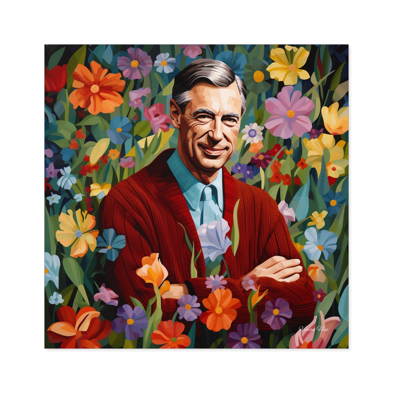 Mr Rogers in a Flower Garden on a Square Stickers, Indooroutdoor by ...