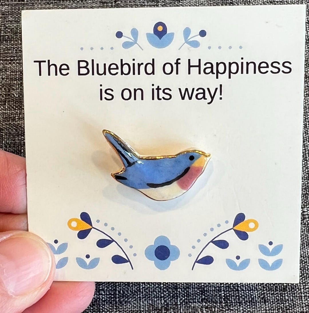 Bluebird of Happiness Ceramic Handmade Pin With a Gold Edge - Etsy