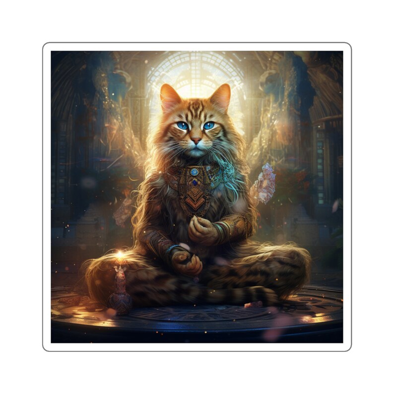 Vivian Hue Meditating Cat Square Stickers - Etsy