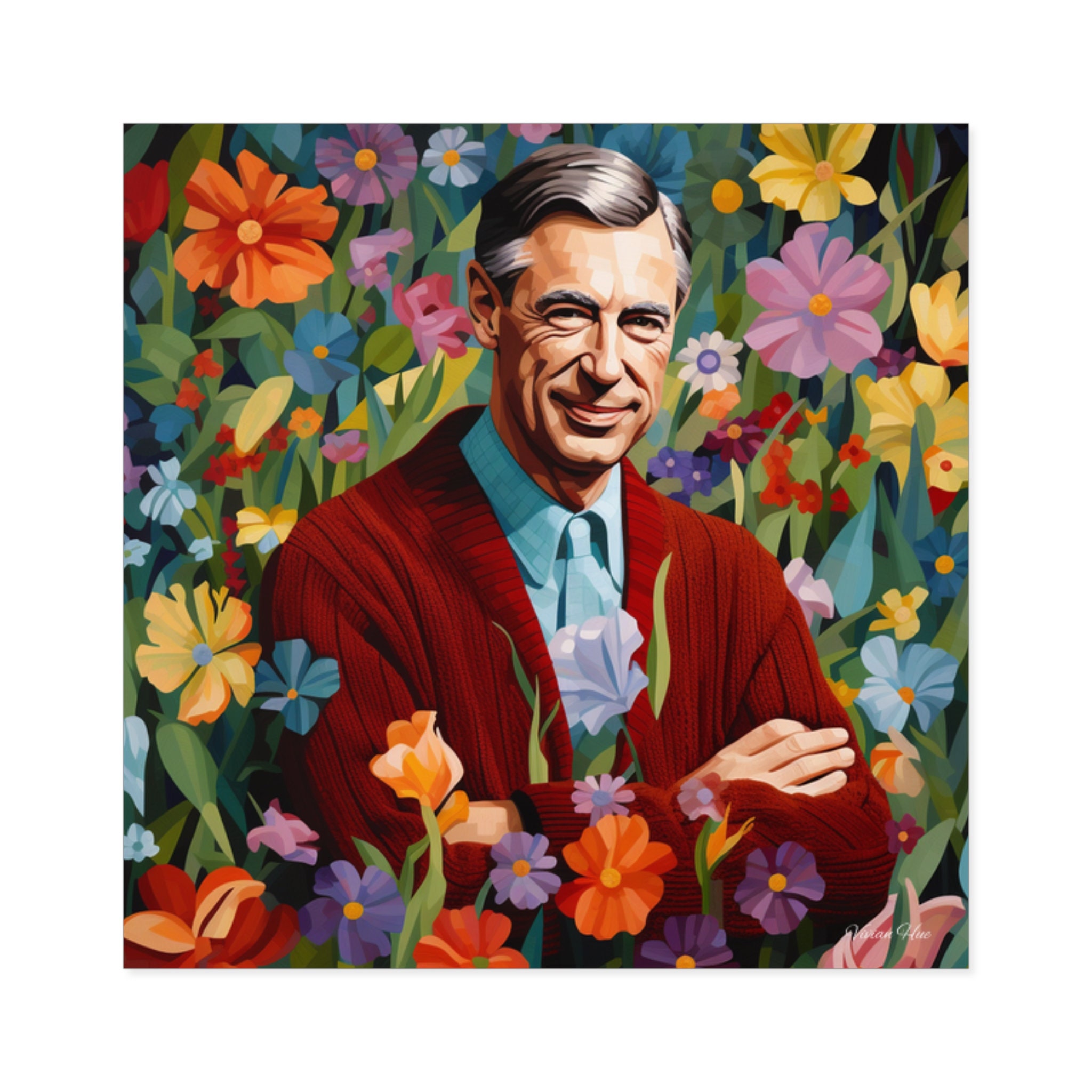 Mr Rogers in a Flower Garden on a Square Stickers, Indooroutdoor by ...