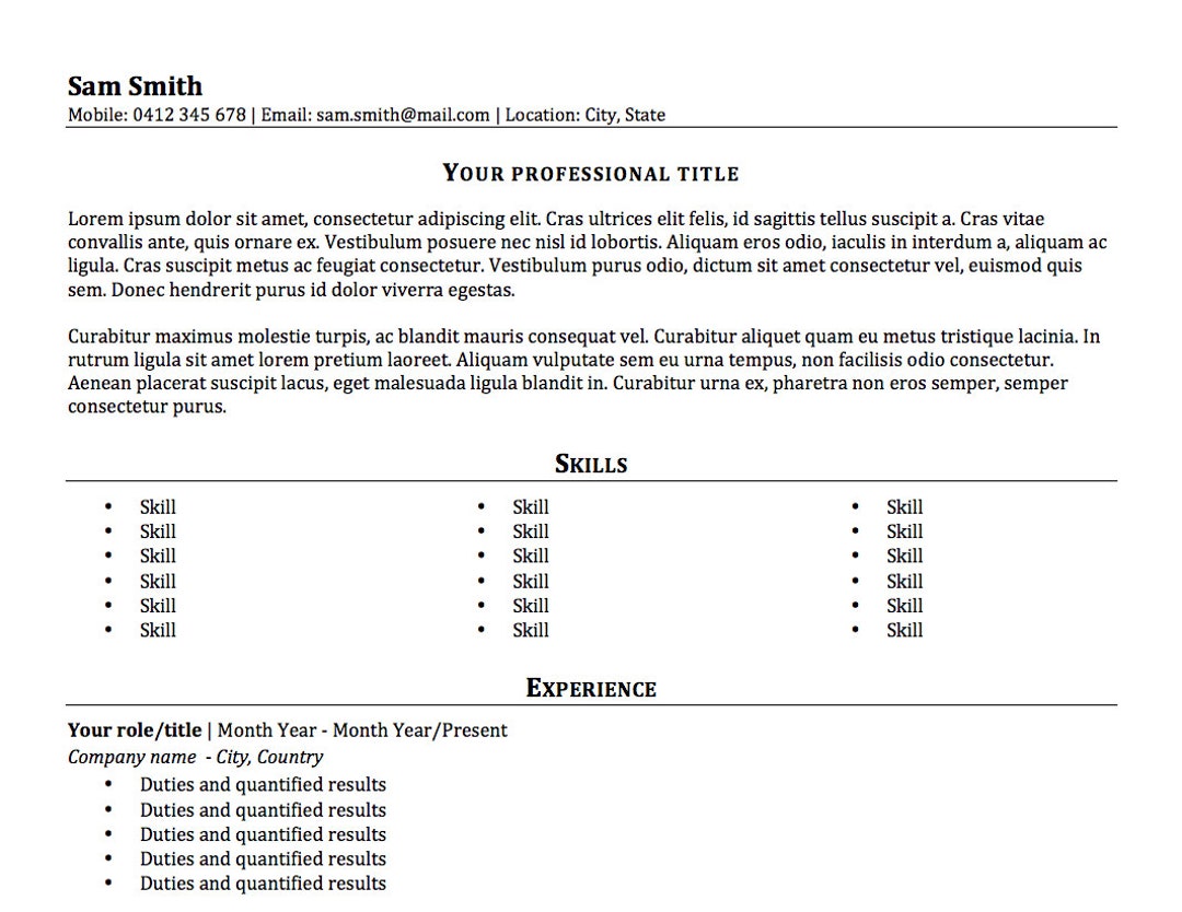 The Simplest No-frills Resume Template Text Only No - Etsy