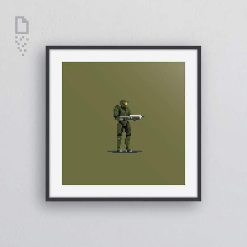 8 Bit Master Chief – Halo, Pixel Art, Retro, Impresiones, Ilustración ...