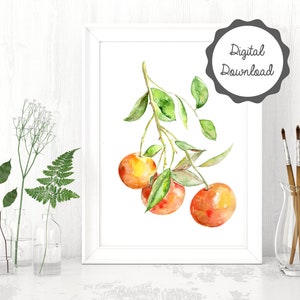 Watercolor Orange Print, Printable Digital Art, Orange Citrus Artwork ...