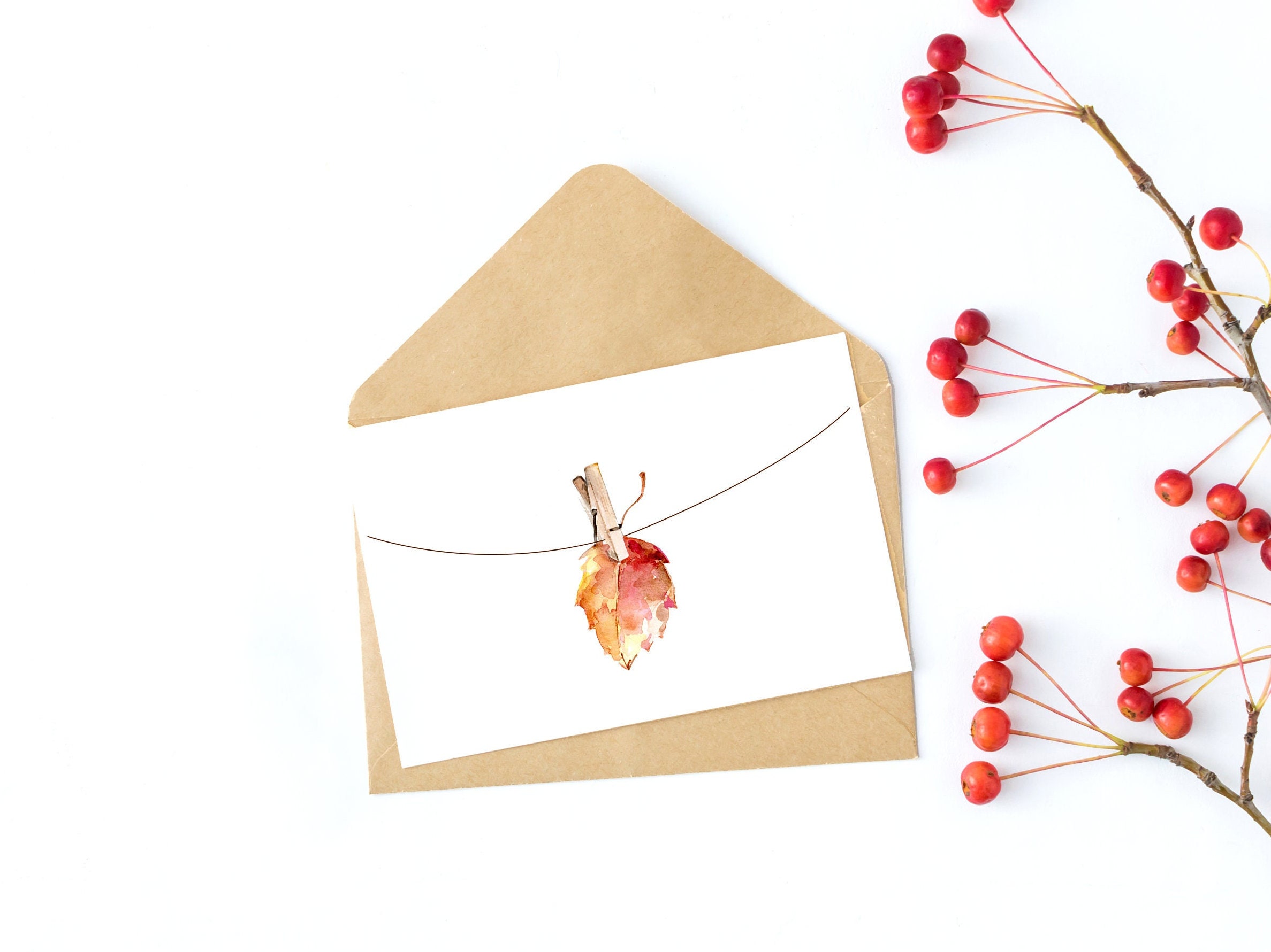 Fall Autumn Watercolor Greeting Cards, Fall Leaves Greeting Note Card ...