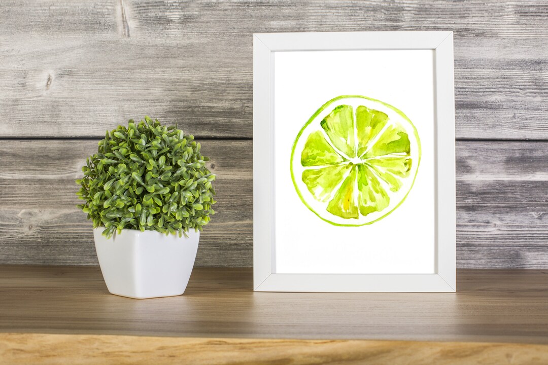 Watercolor Lime Slice Print, Modern Lime Kitchen Decor, Green Decor ...