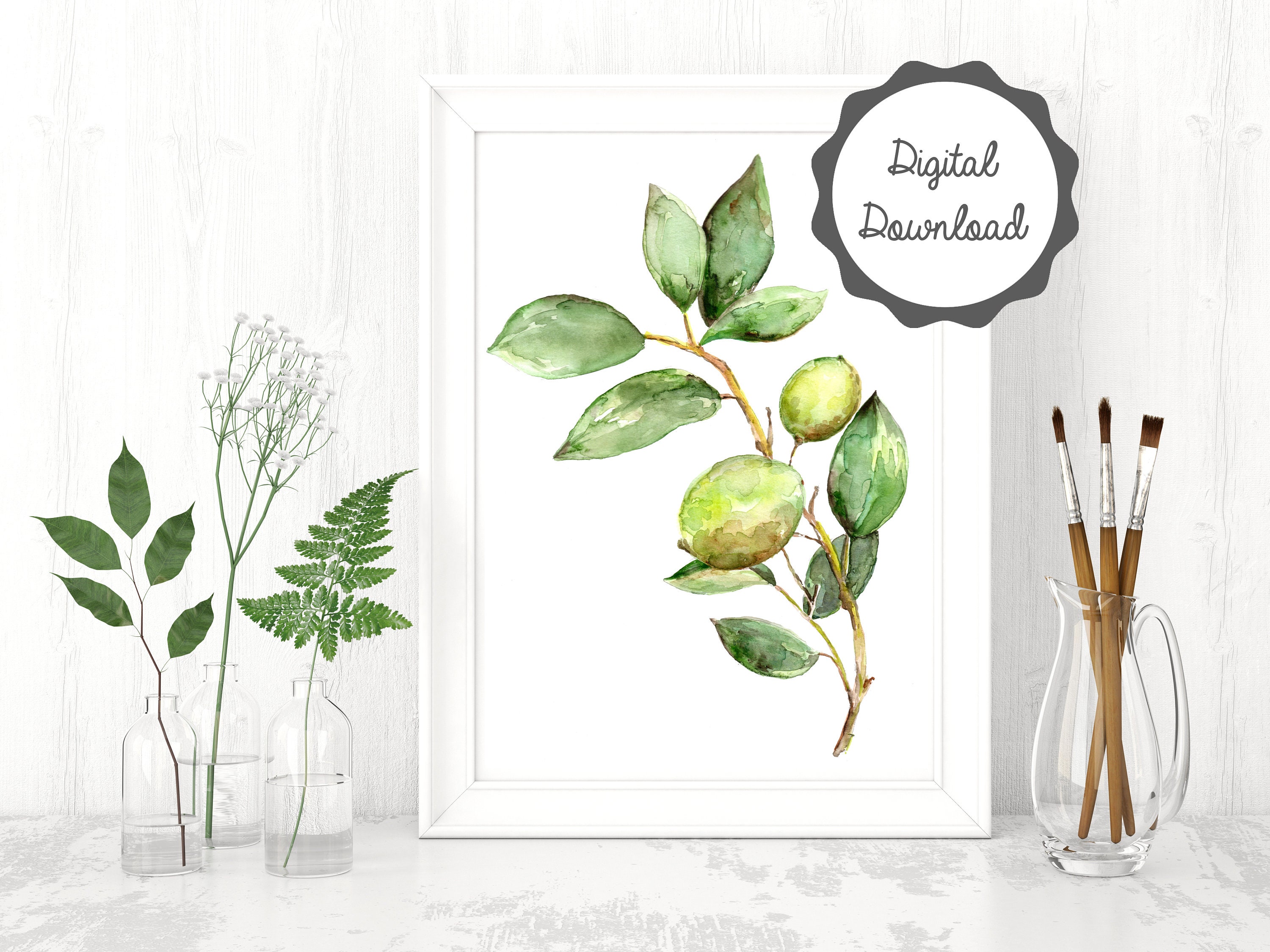 Watercolor Lime Print Printable Digital Art Lime Citrus - Etsy