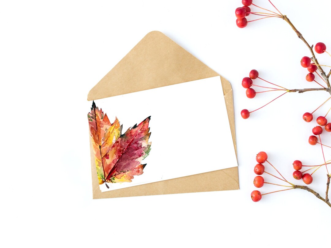 Autumn Greetings Notecard, Fall Leaf Notecard, Set of Cards, Fall ...