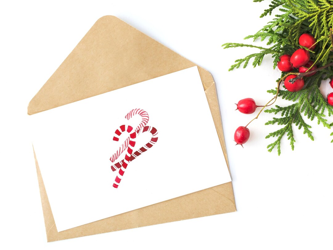 Candy Cane Watercolor, Candy Cane Winter Notecard, Winter Greeting ...