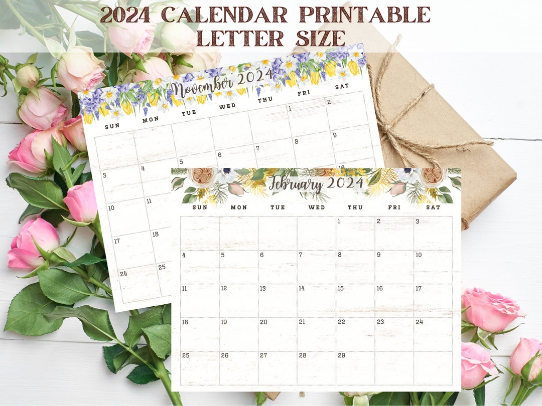 2024 Printable Calendar Monthly Botanical Watercolor Sunday - Etsy ...