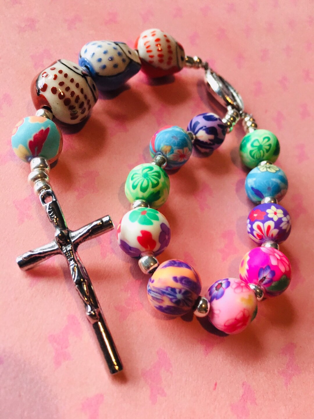 Clay Bead and Owl Chaplet of Divine Mercy Wedding Baptism Communion ...