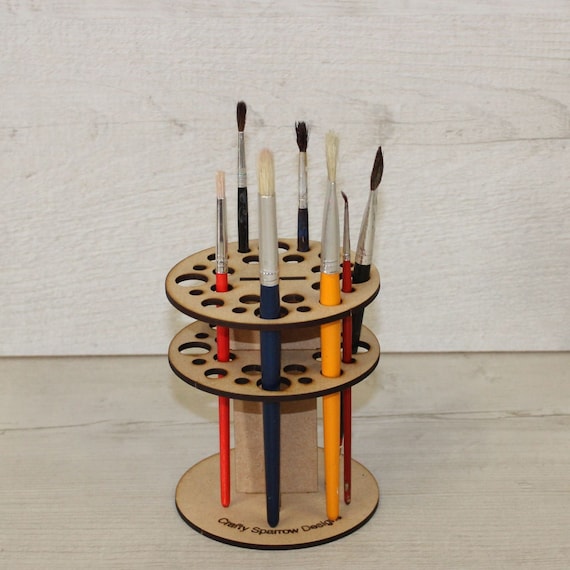 Paint Brush Holder Rack round Version Mdf Craft Kit | Etsy