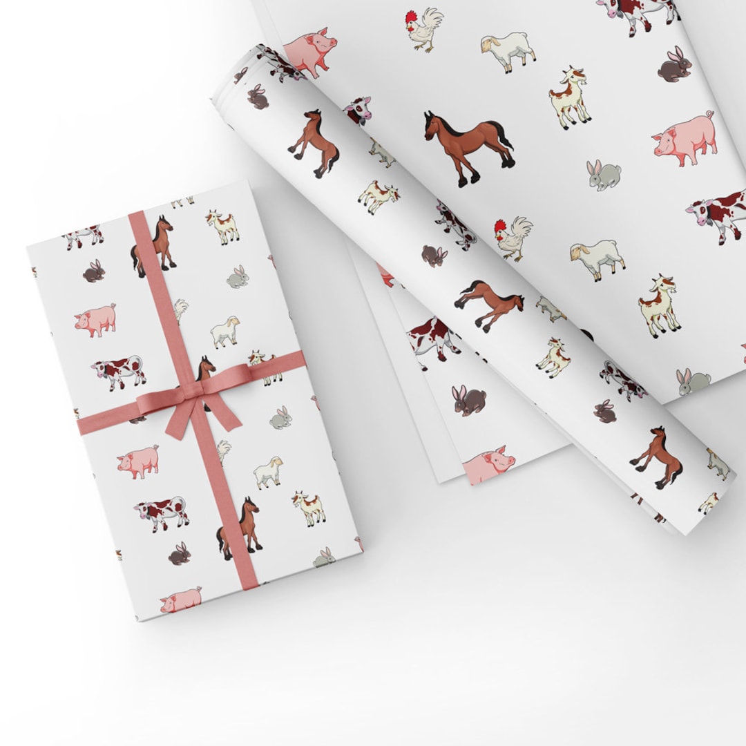Farm Animal Design Gift Wrap in White. Unique Gift Wrap. Size A3 ...