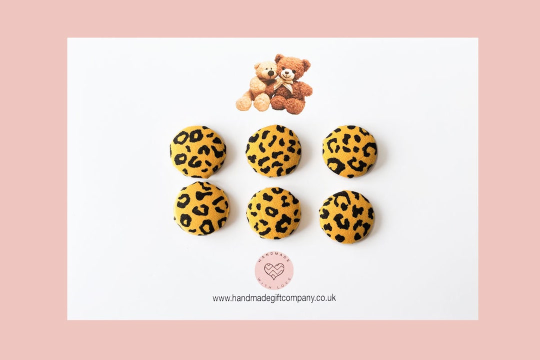 6 X Handmade 19mm Leopard Design Buttons-mustard-fabric Covered Buttons ...