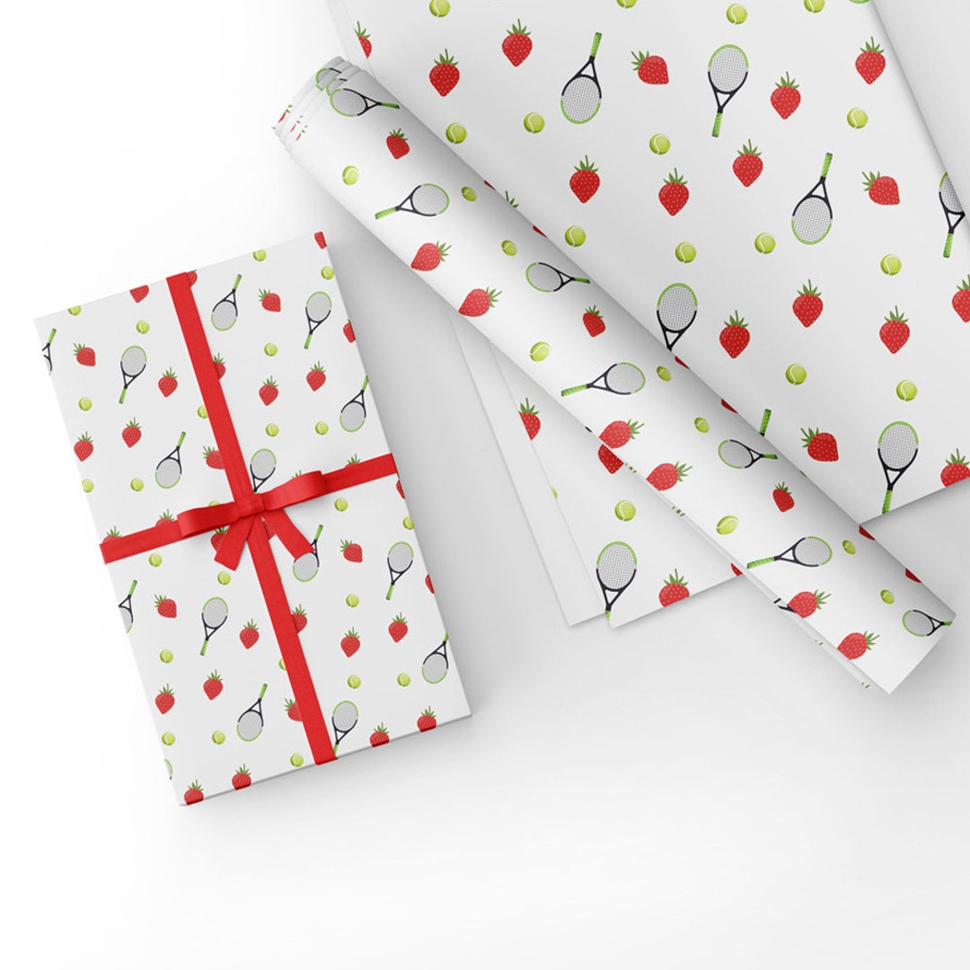 Tennis Design Gift Wrap in White, Strawberries & Tennis Balls-unique ...
